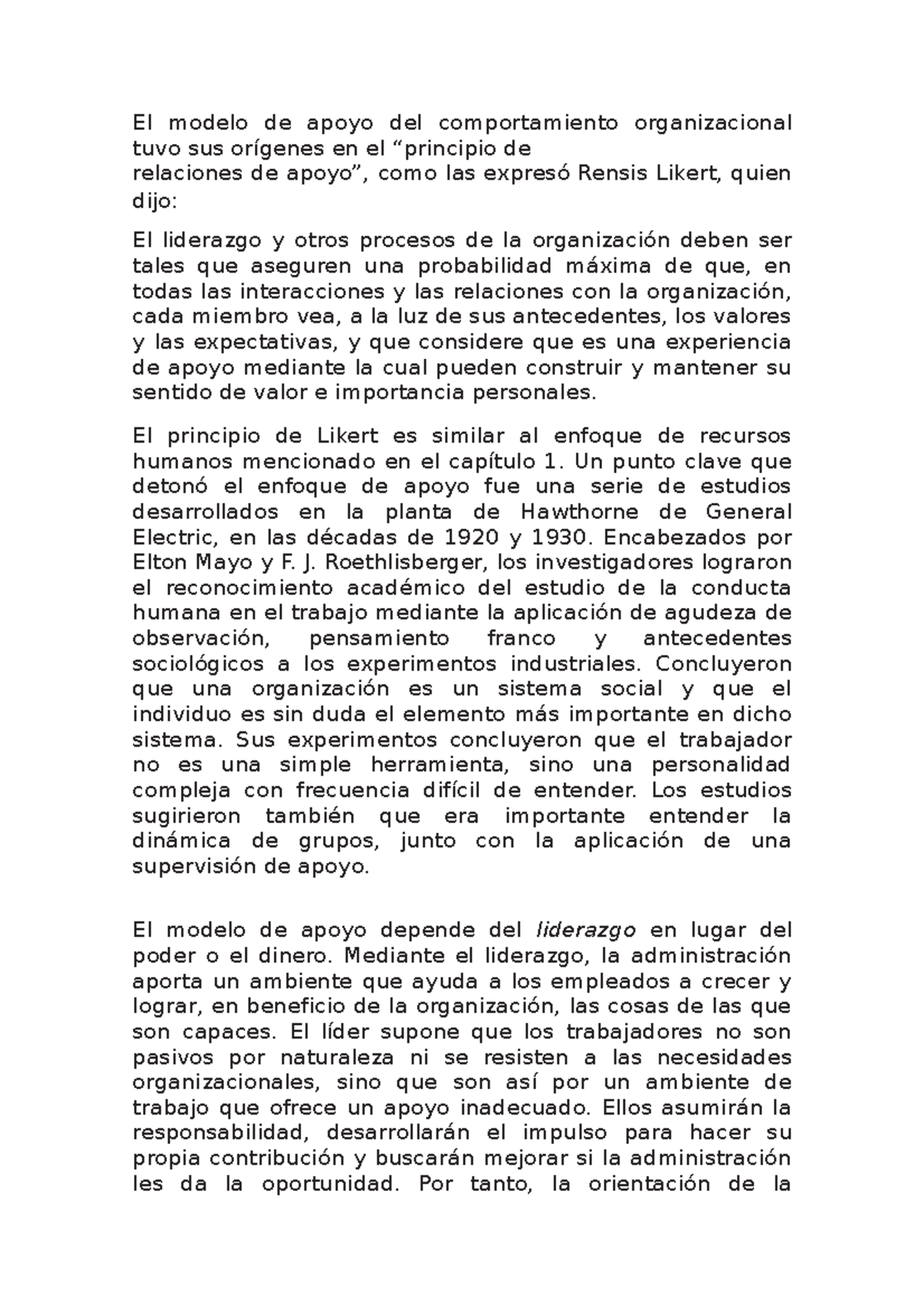 Modelo de Apoyo del Comportamiento Organizacional: Orígenes y ...
