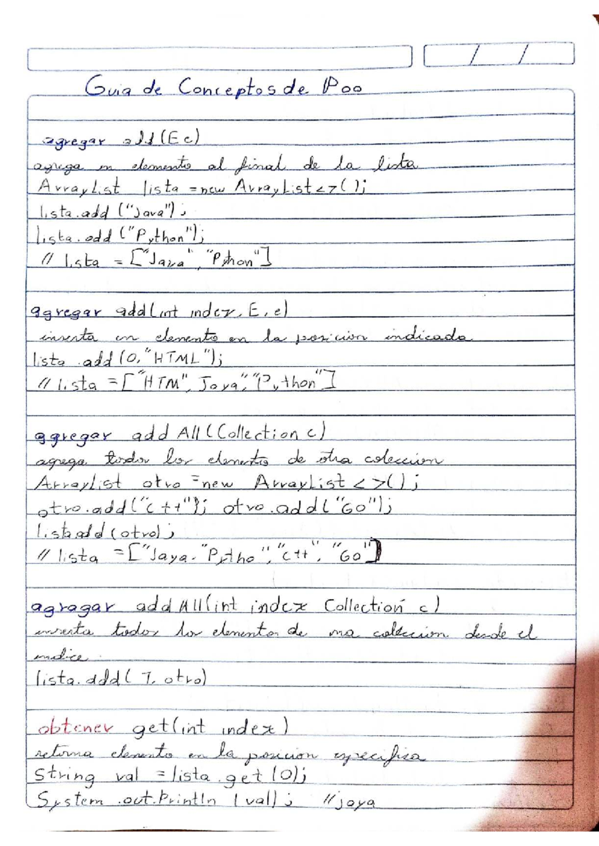 Tarea POO (Ec) - Material de Apoyo y Conceptos de ArrayList - Studocu