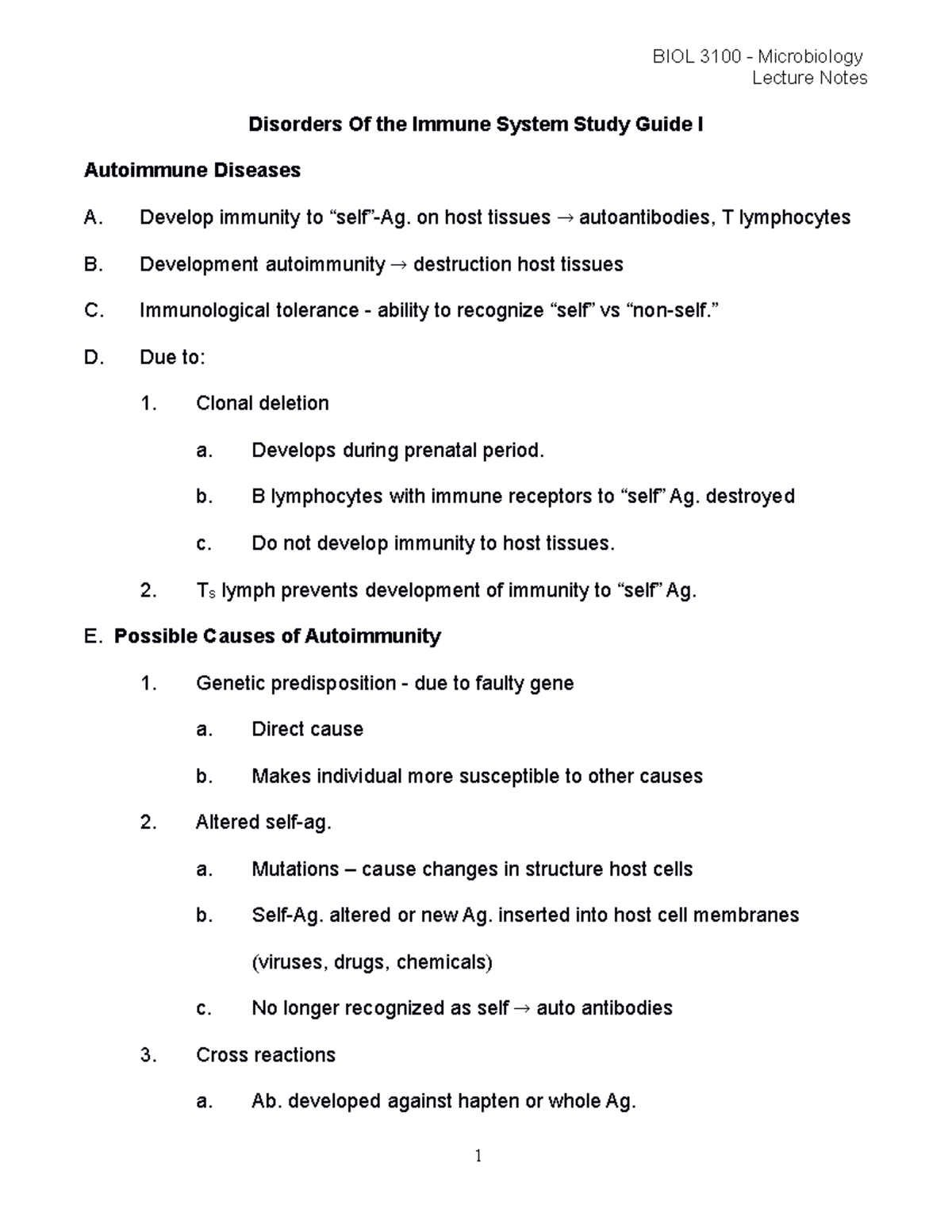 2021-Microbiology-Lecture-Notes-BIOL-3100-Disorders Of the Immune ...