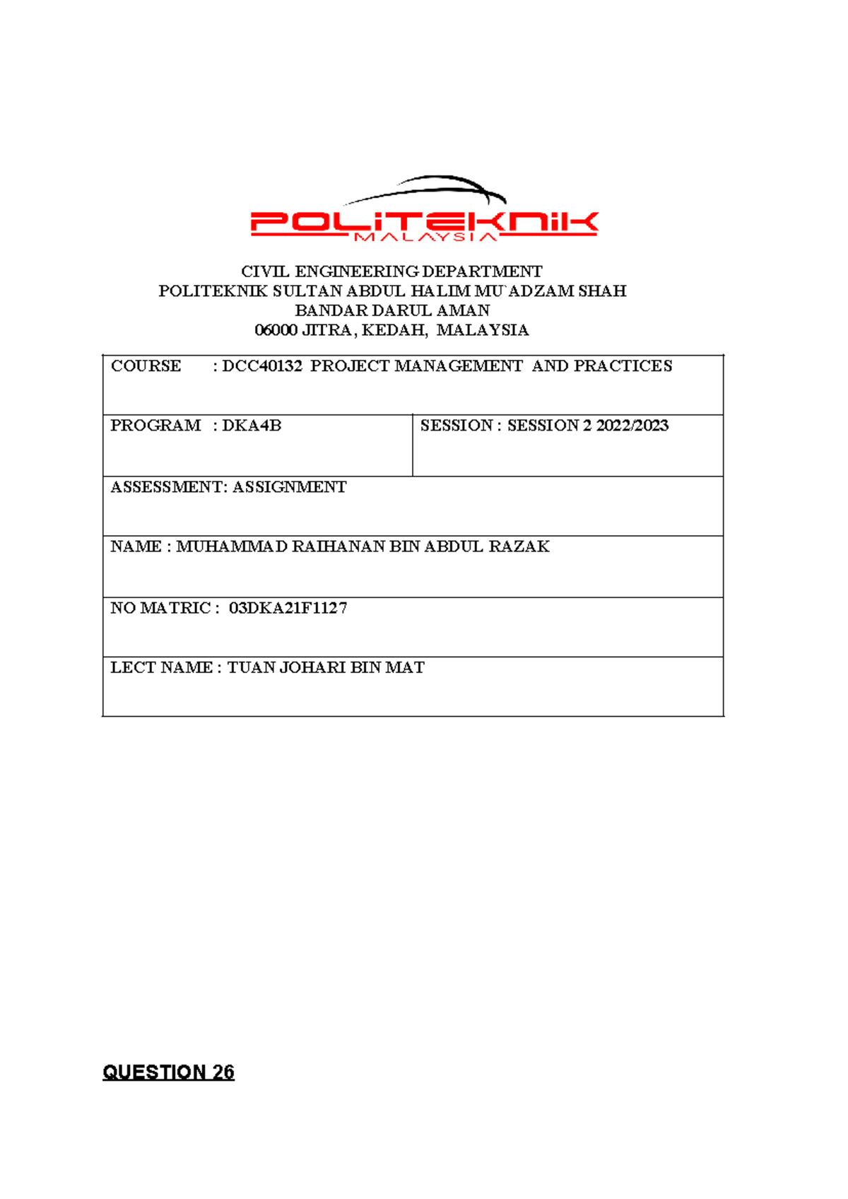 DCC40132 Assignment: Project Management Analysis & Gantt Chart - Studocu
