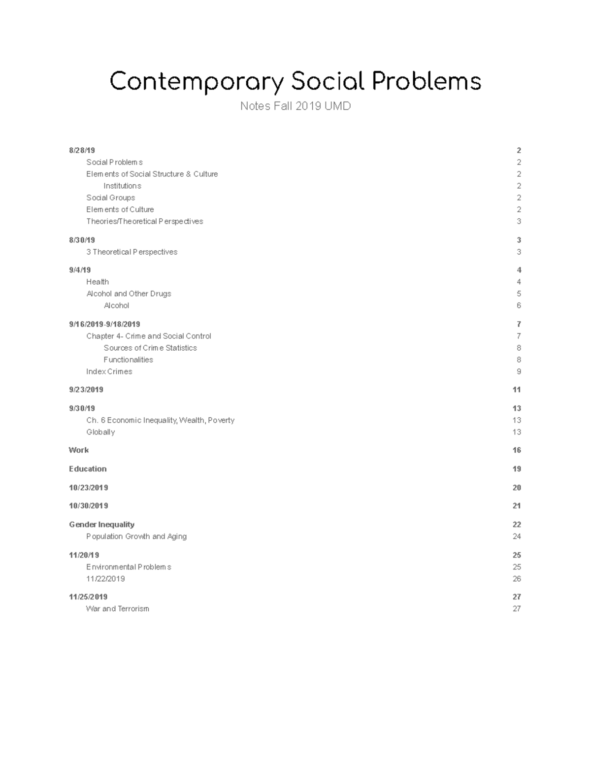 Contemporary Social Problems (SOC101) Lecture Notes - Fall 2019 UMD ...