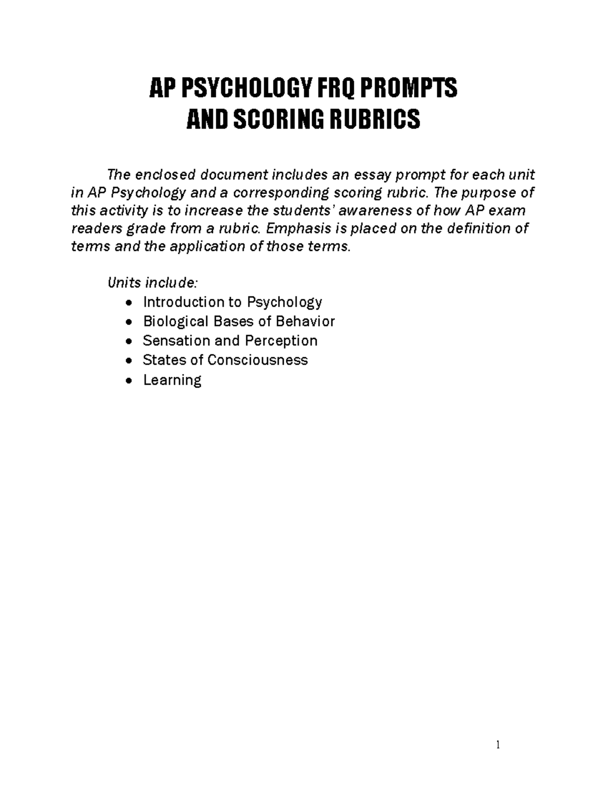 Essay Prompts and Scoring 2015 - AP PSYCHOLOGY FRQ PROMPTS AND SCORING ...