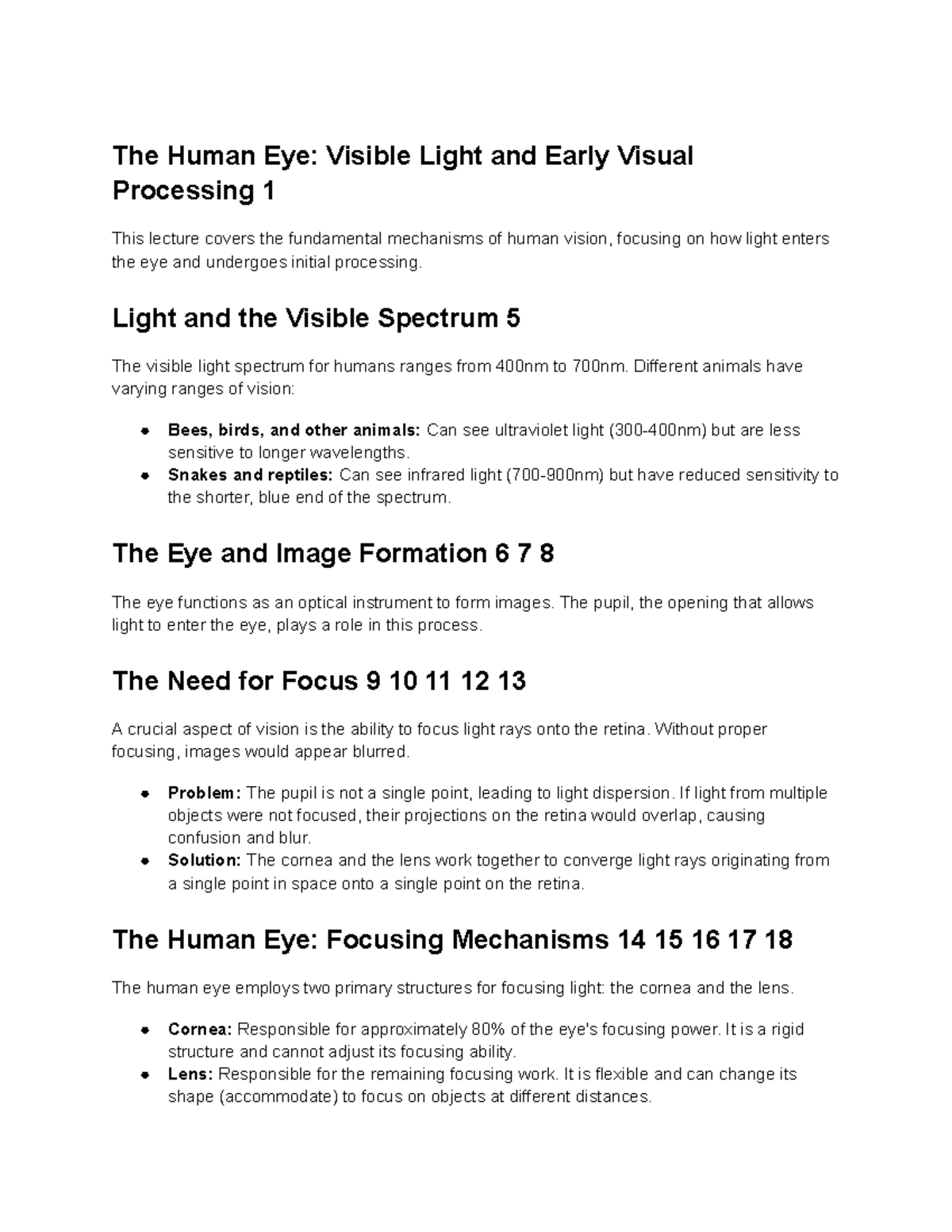 PSYC 121 Lecture: The Human Eye, Light, and Visual Processing - Studocu