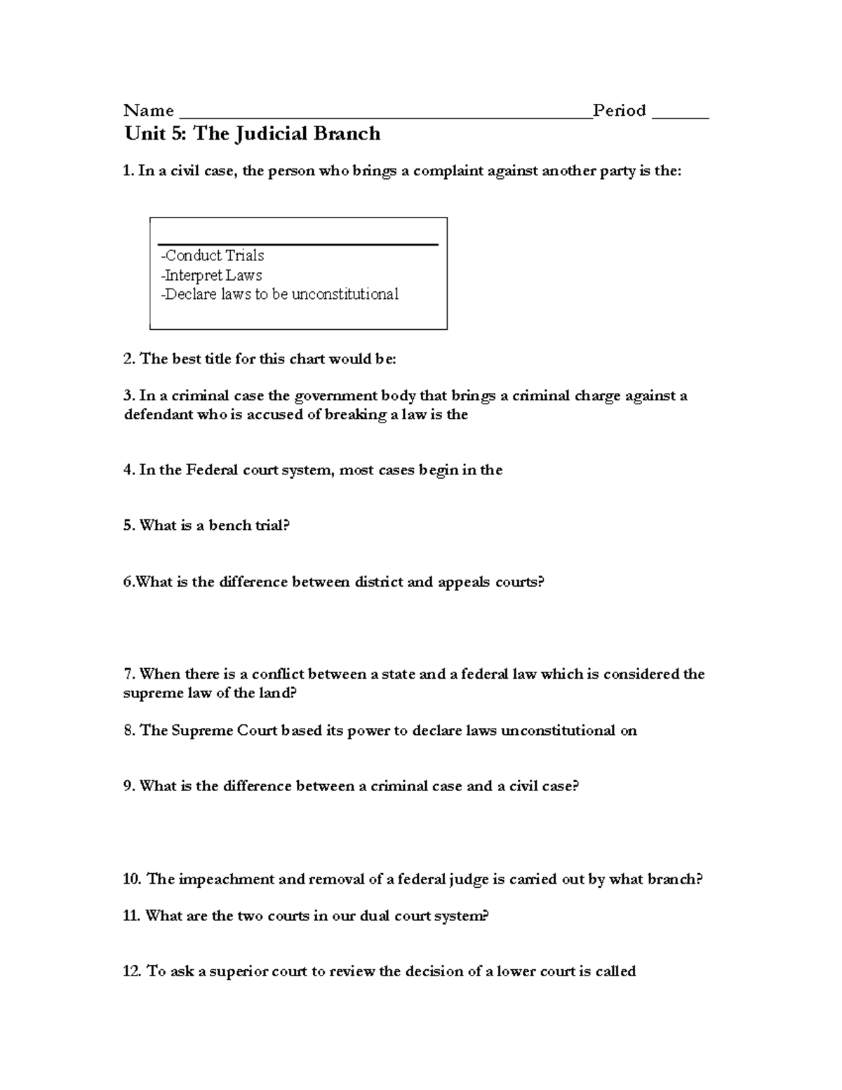 Unit 5: The Judicial Branch - Key Concepts and Terms - Studocu
