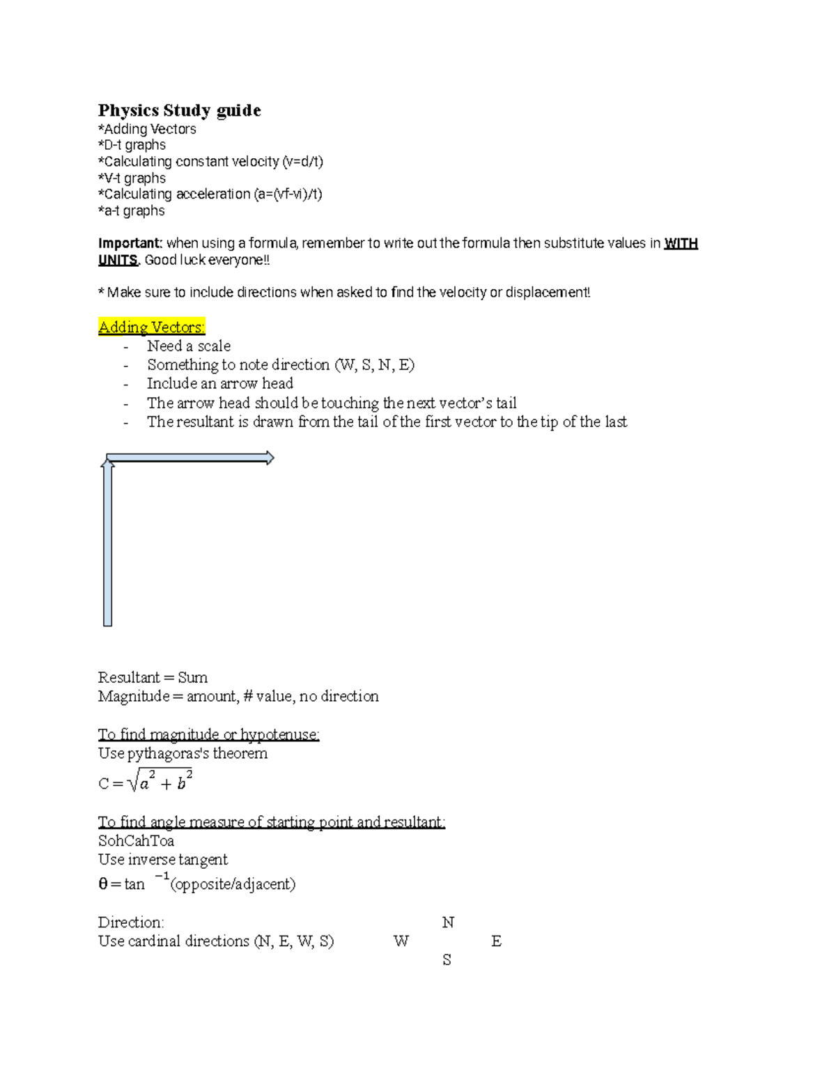 Physics 101 - Midterm Test Notes on Vectors and Motion - Studocu