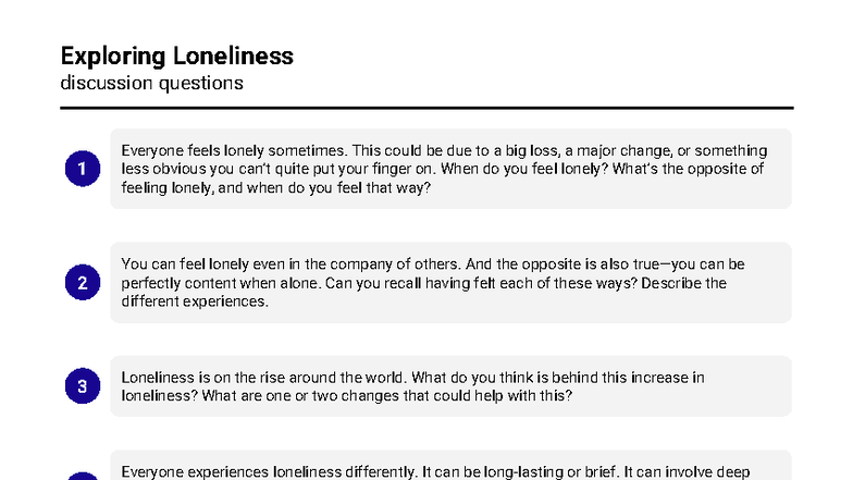 Loneliness Discussion Questions: Understanding Feelings and Connections ...
