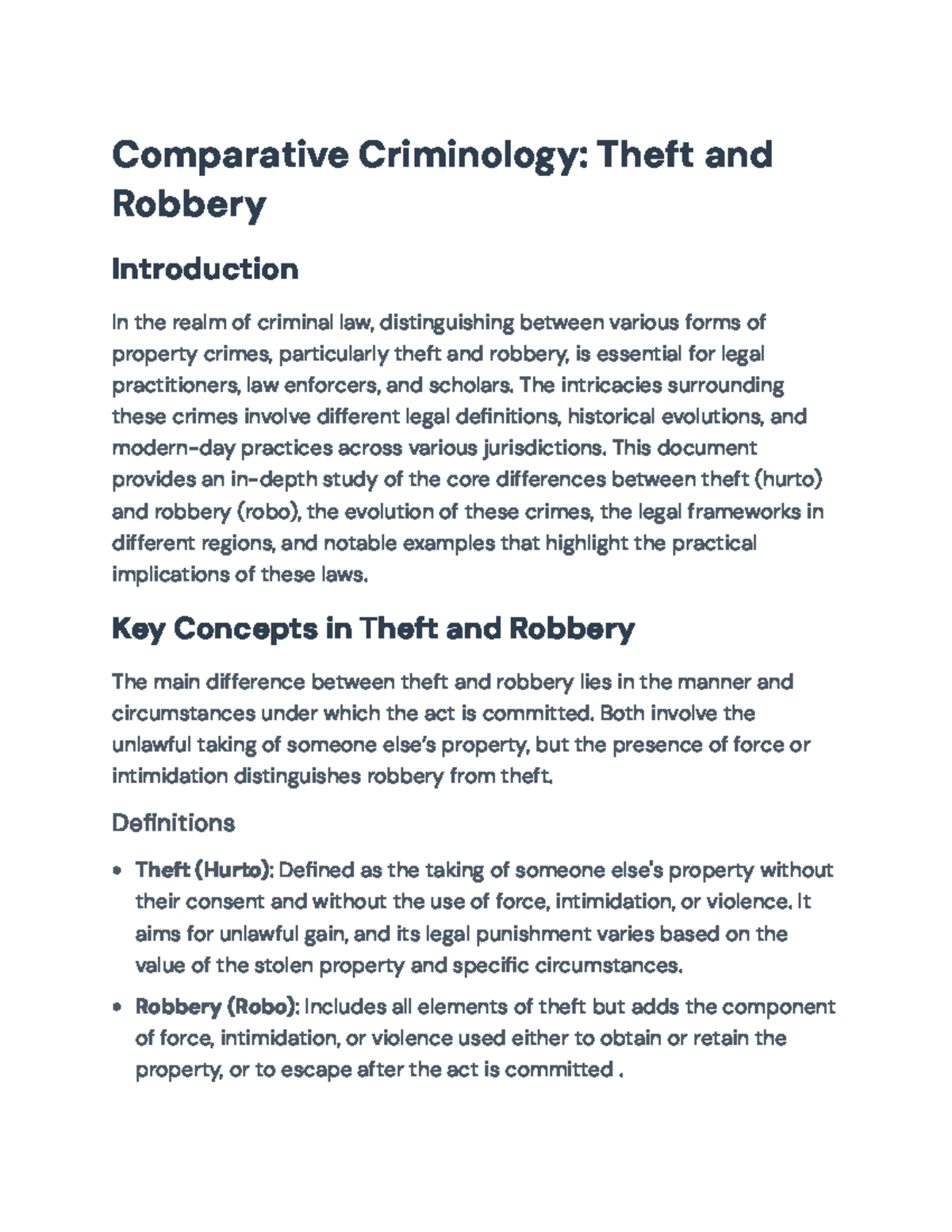 Comparative Criminology: Theft vs. Robbery Analysis in Law - Studocu