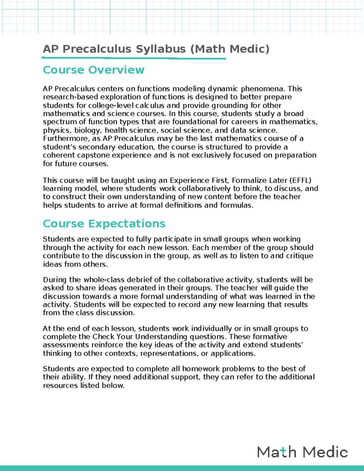 AP Precalculus Syllabus Overview - Math Medic 6ade331b06 - Studocu