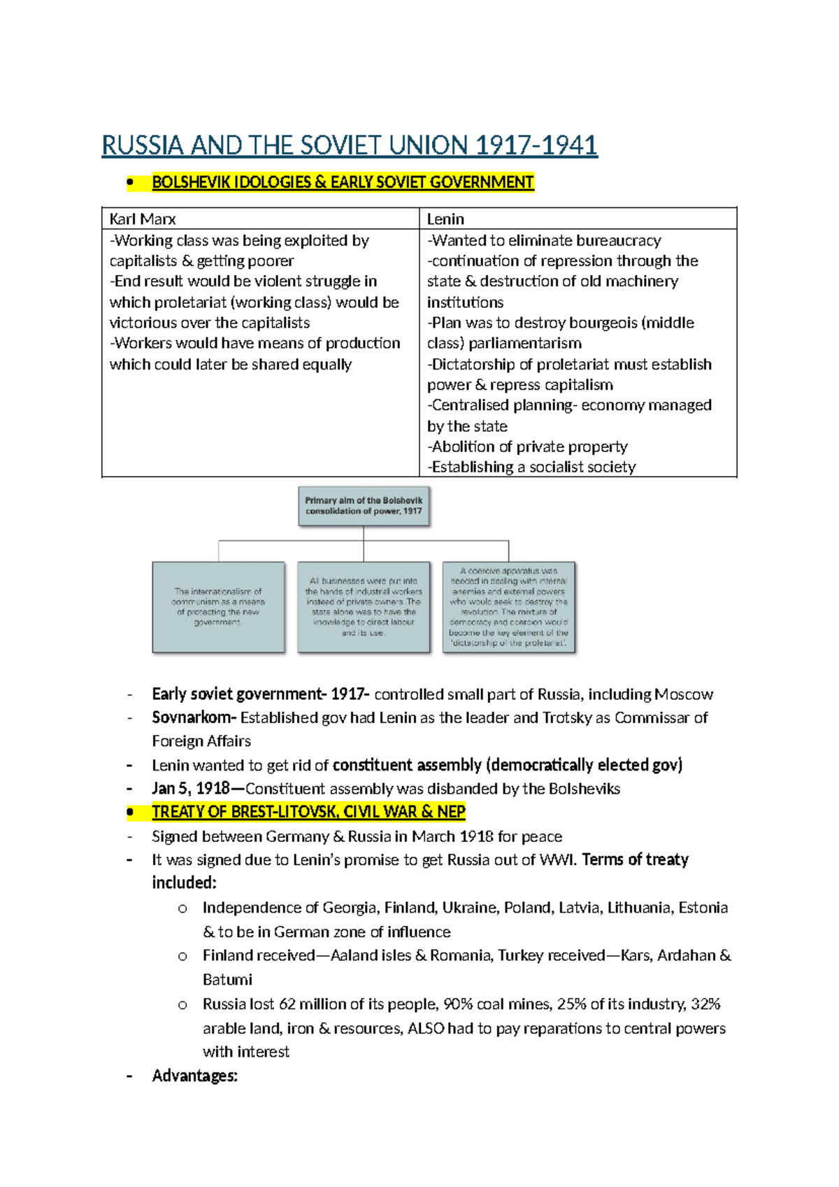 Russia & Soviet Union Revision Notes: 1917-1939 Insights - Studocu