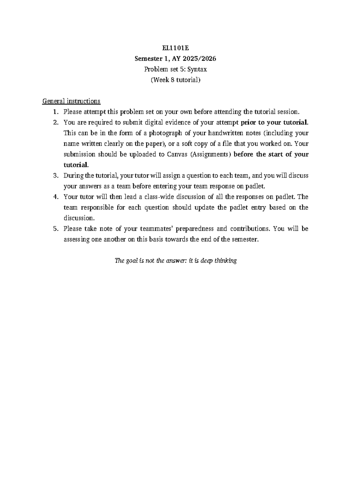 EL1101E Problem Set 5: Syntax Analysis (Week 8 Tutorial) - Studocu
