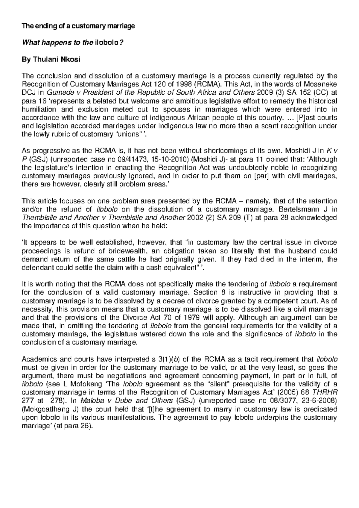 Ilobola concept - cust - The ending of a customary marriage What ...