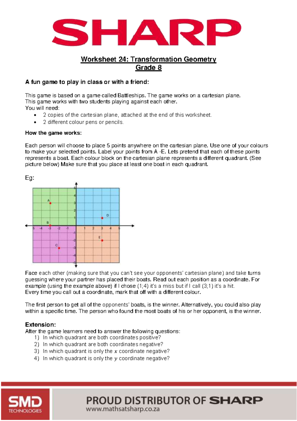 Worksheet 24: Transformation Geometry Game for Grade 8 - Studocu