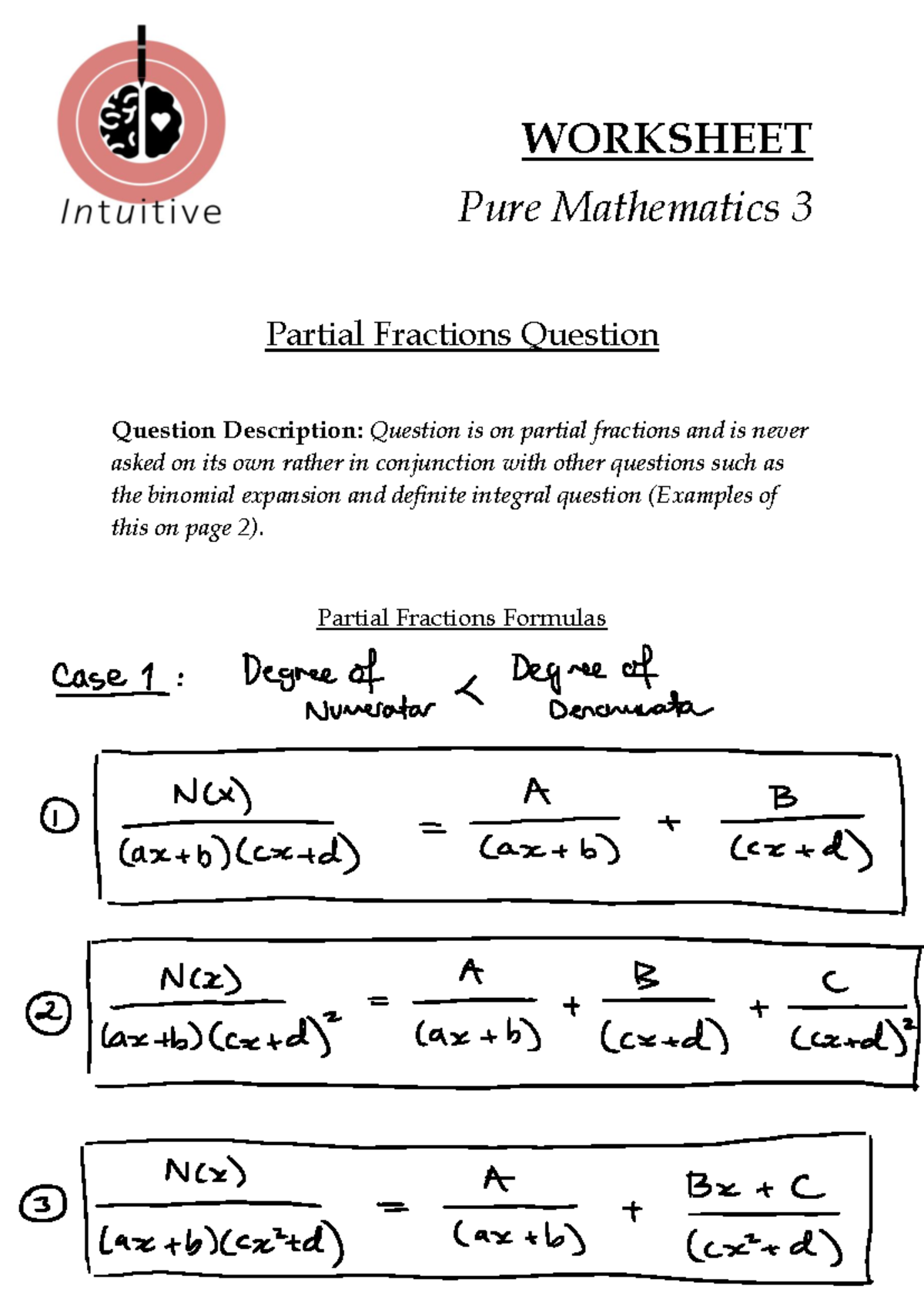P3 - Partial Fractions Worksheet with Mixed Questions - Studocu