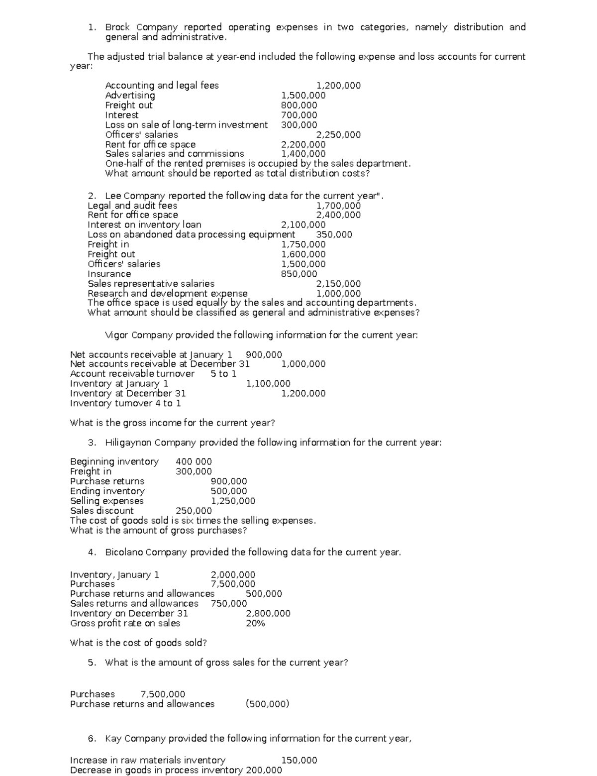 FAR - Practice Questions on Operating Expenses and Income Calculation ...