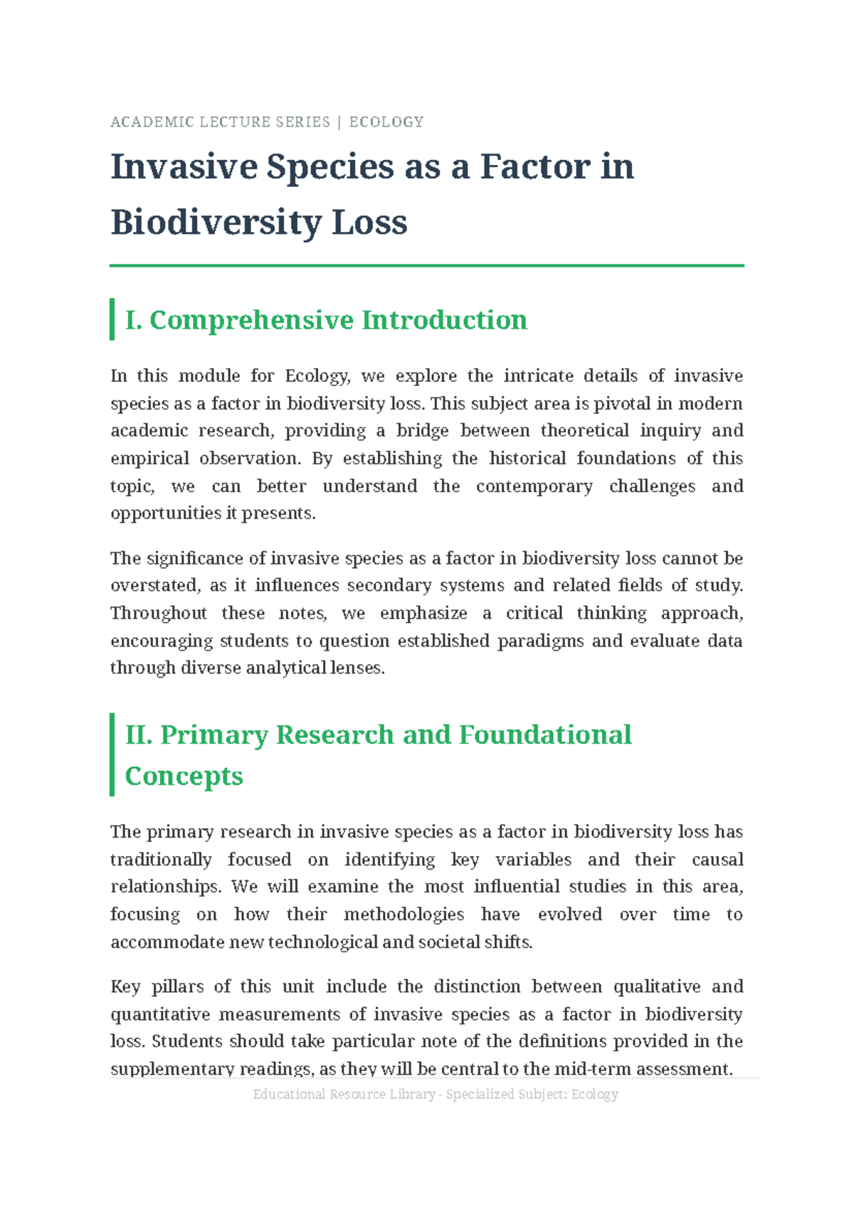 ECOL 101: Invasive Species & Biodiversity Loss - Lecture Notes - Studocu