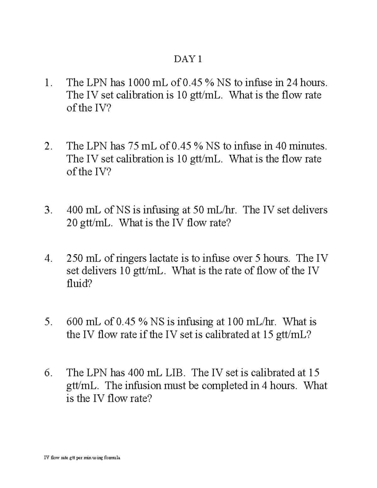 IV Flow Rate Calculation (gtt/min) - Pop Quiz for Nursing Students ...