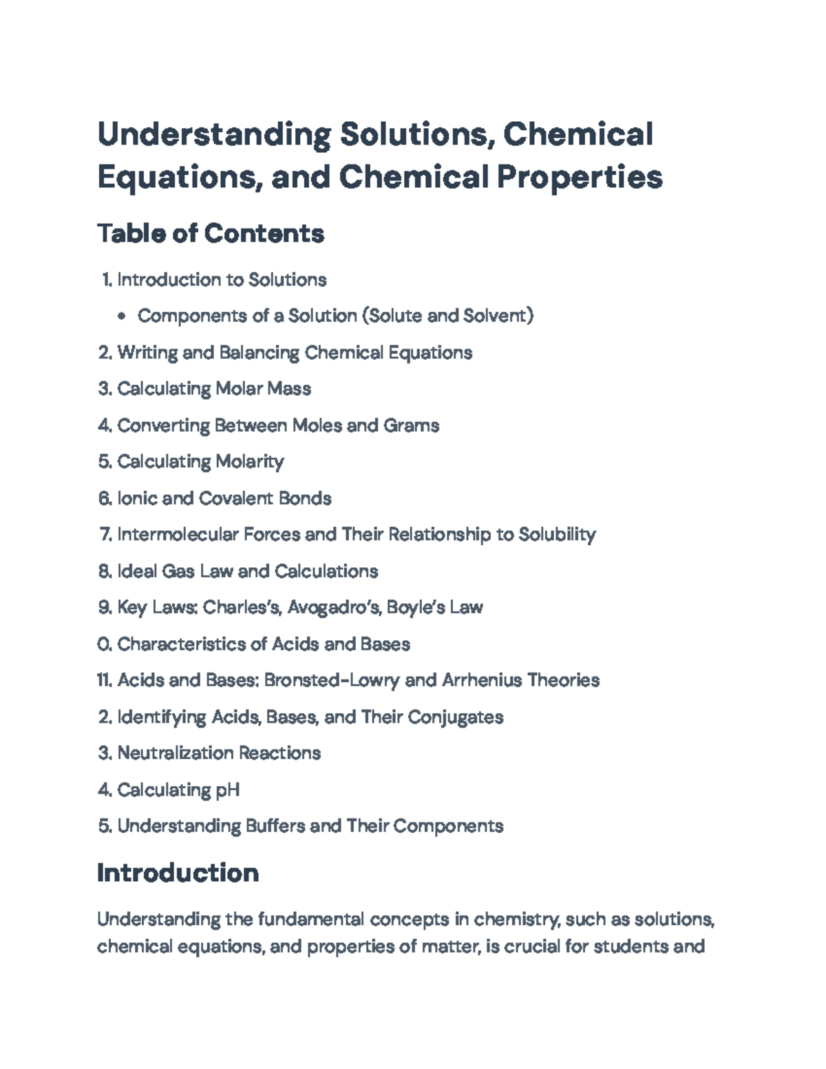 Comprehensive Guide to Solutions and Chemical Properties (Chem 101 ...