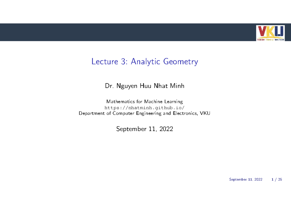 Math4ML Lecture 3: Analytic Geometry and Inner Products - Studocu