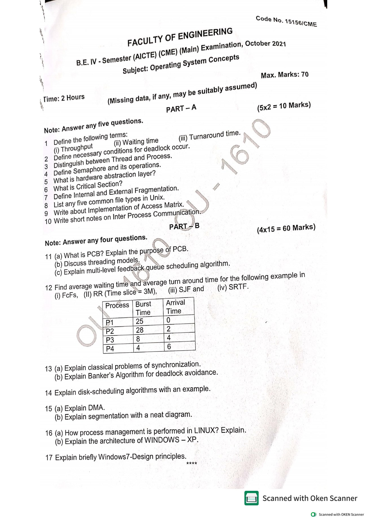 Operating Systems Question Papers - B.E. (CSE) (Backlog) Exam Notes ...