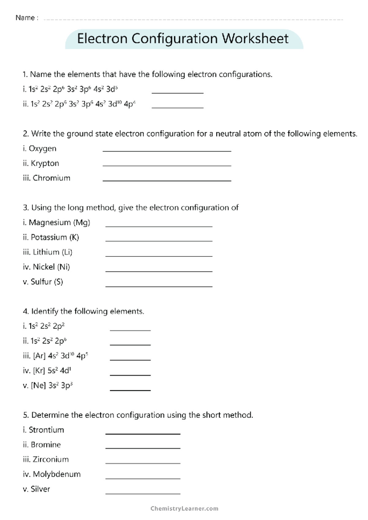 Electron configuration Packet - Name ...