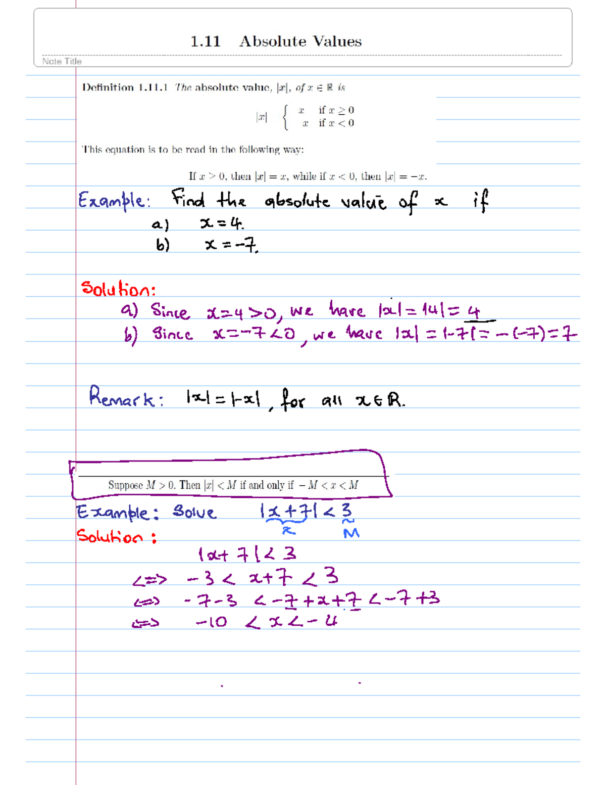 Absolute Values Practice Material - Math 1.11 Notes - Studocu