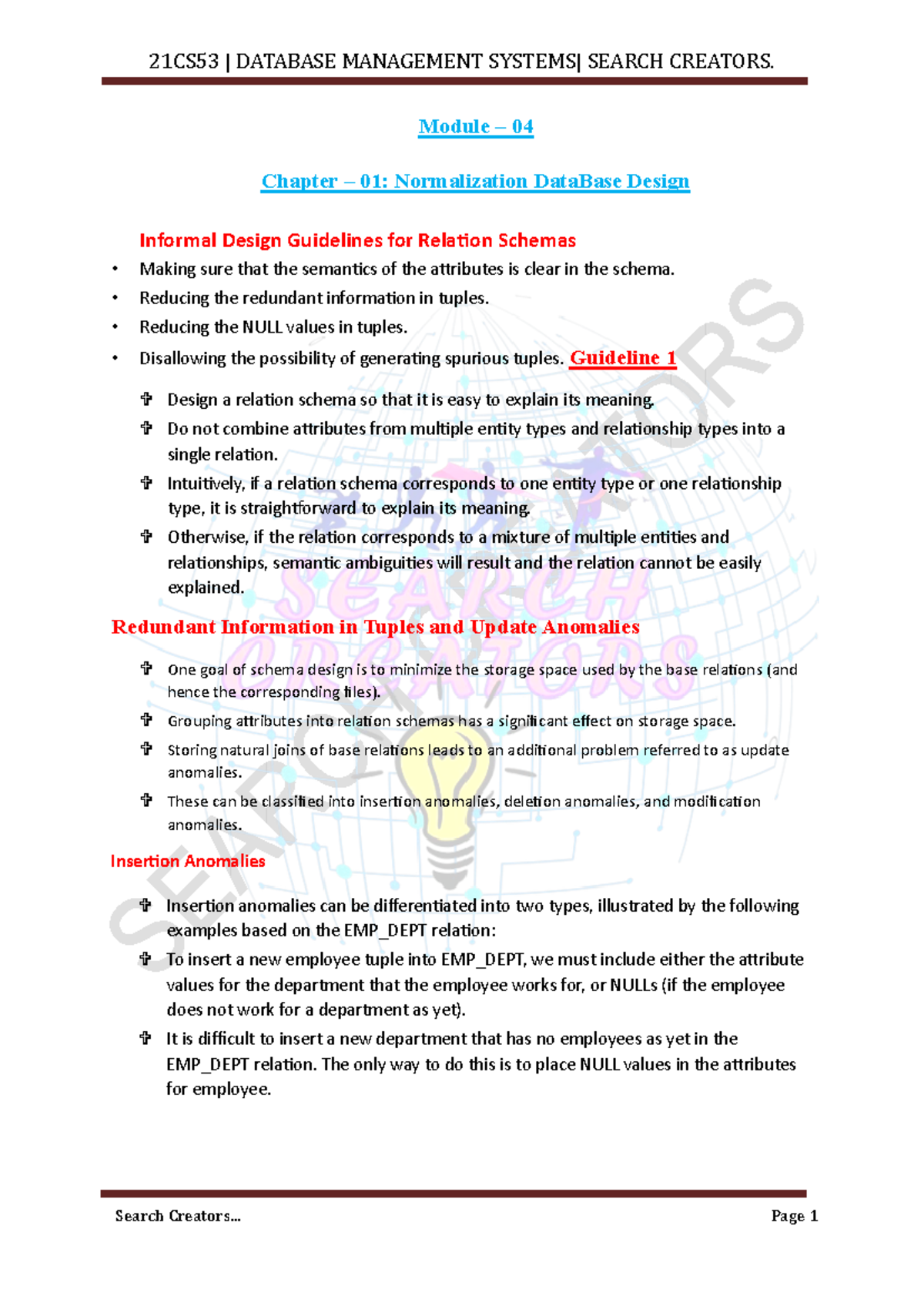 DBMS Module 04: Normalization and Functional Dependencies Concepts - Studocu