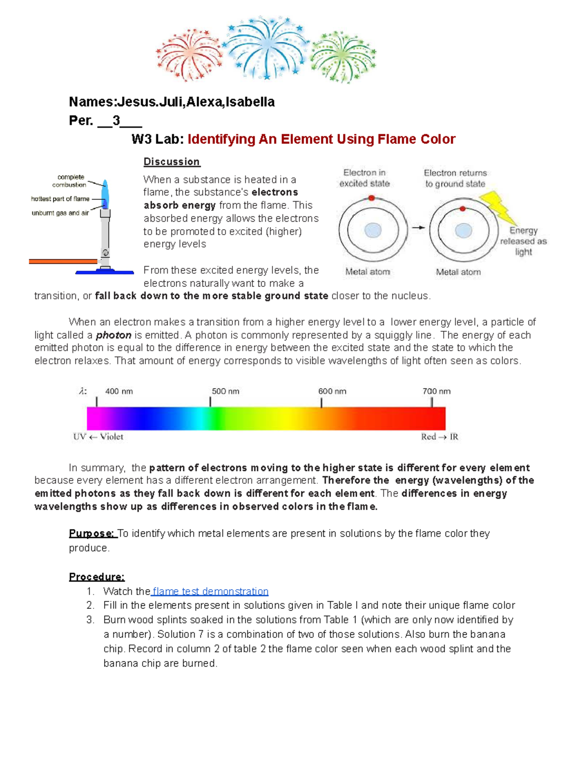 W6 Lab: Identifying Elements via Flame Color Emission - Studocu