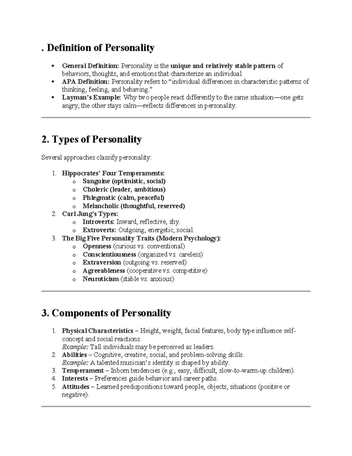 Personality Overview: Definitions, Types, and Influencing Factors - Studocu