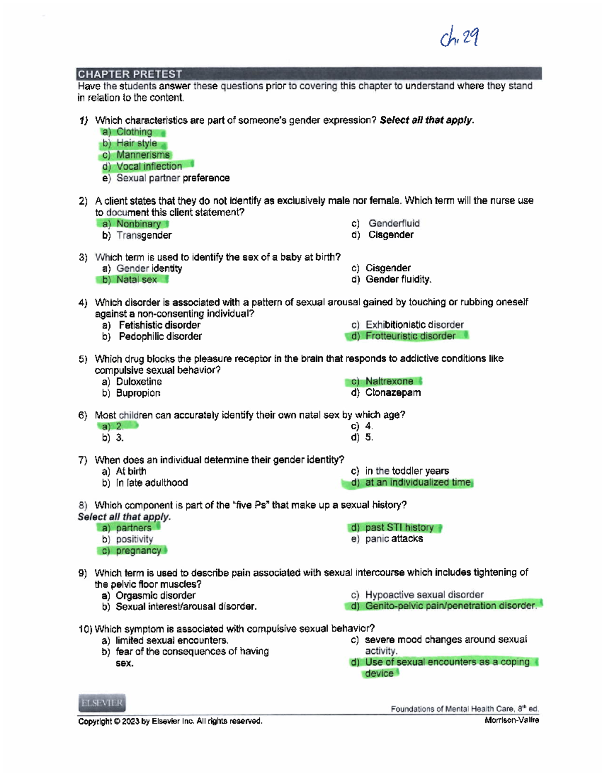 Ch.29 Pretest Answer Key for Foundations of Mental Health Care - Studocu