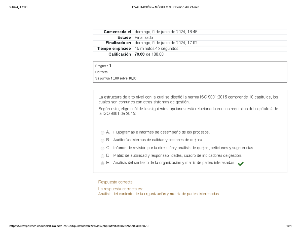Evaluación – Módulo 3: Revisión de Resultados y Respuestas Correctas - Studocu