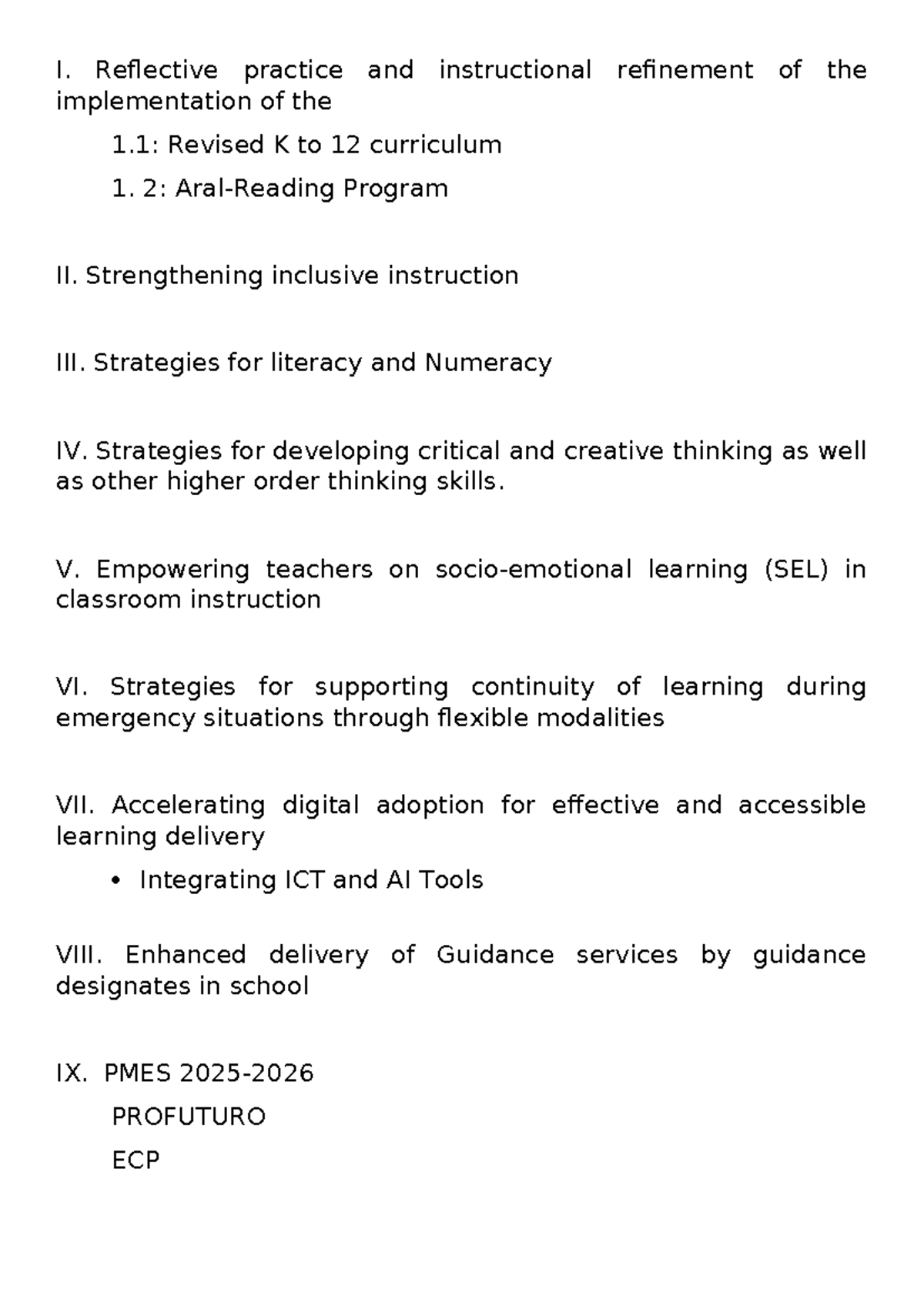Inset Topic - I. Reflective practice and instructional refinement of ...