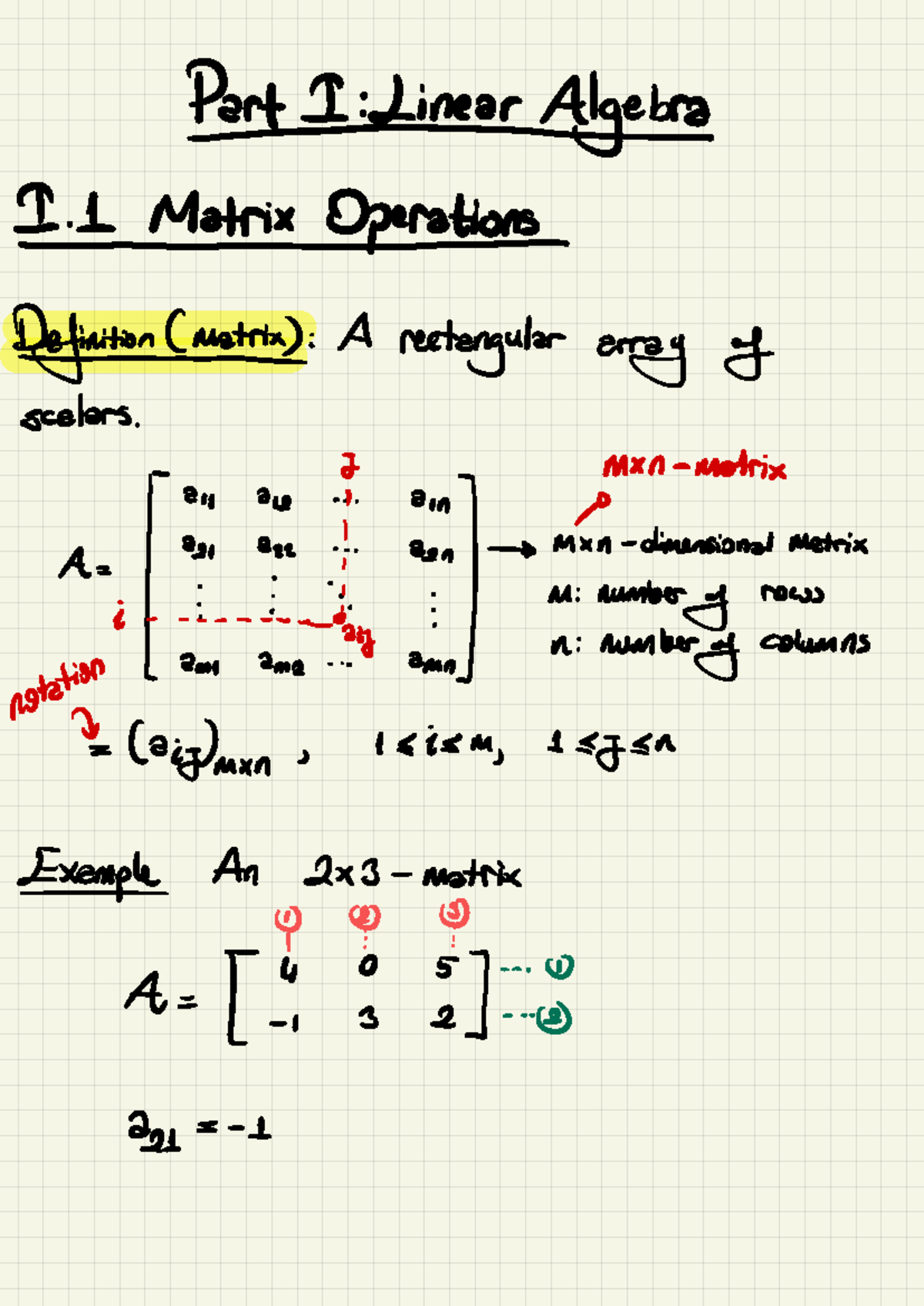 Linear Algebra Operations Definitions (Matrix) - Lecture 01 - Studocu