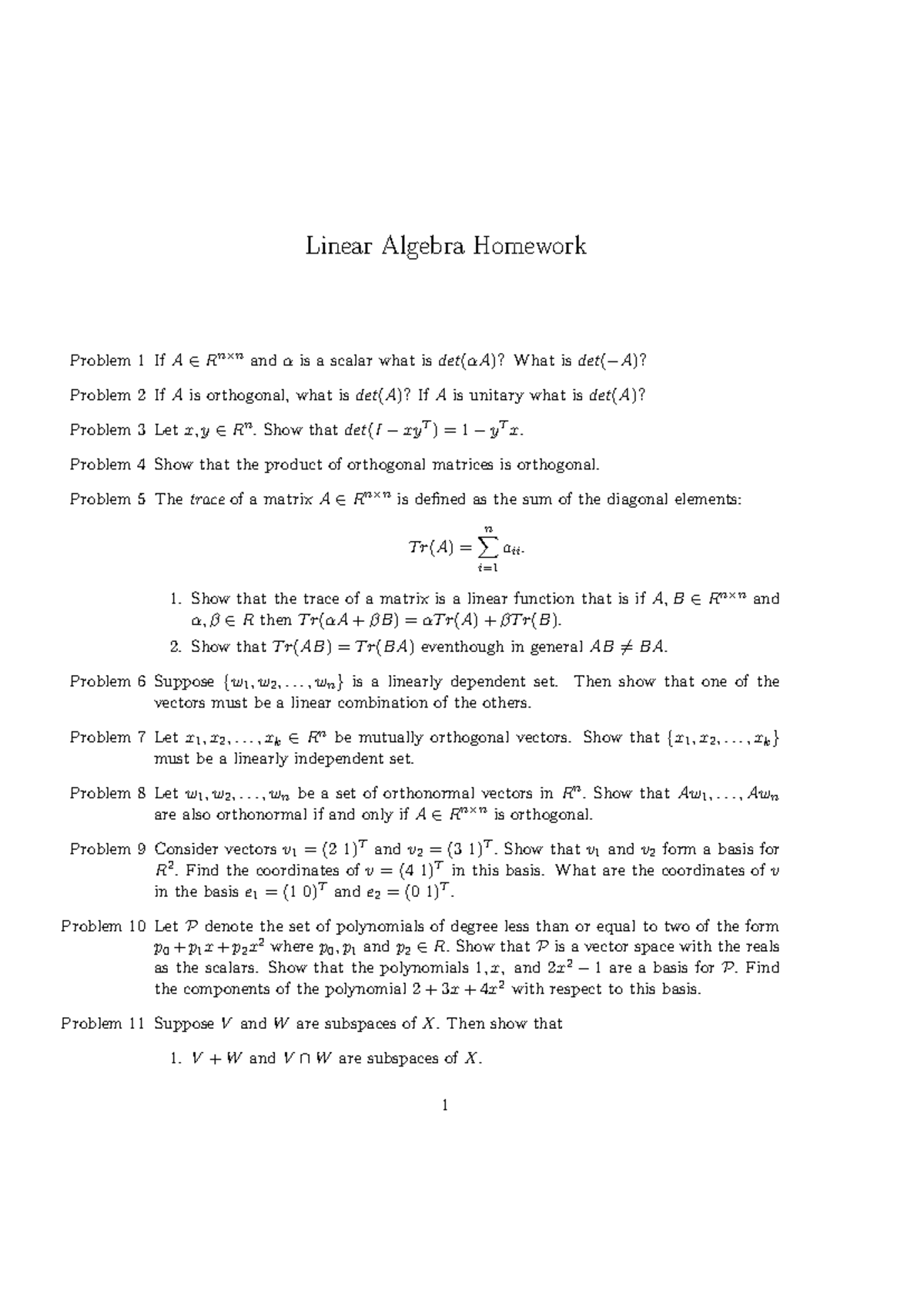 Hw On Linear Algebra - Practice Problems (MATH 101) - Studocu