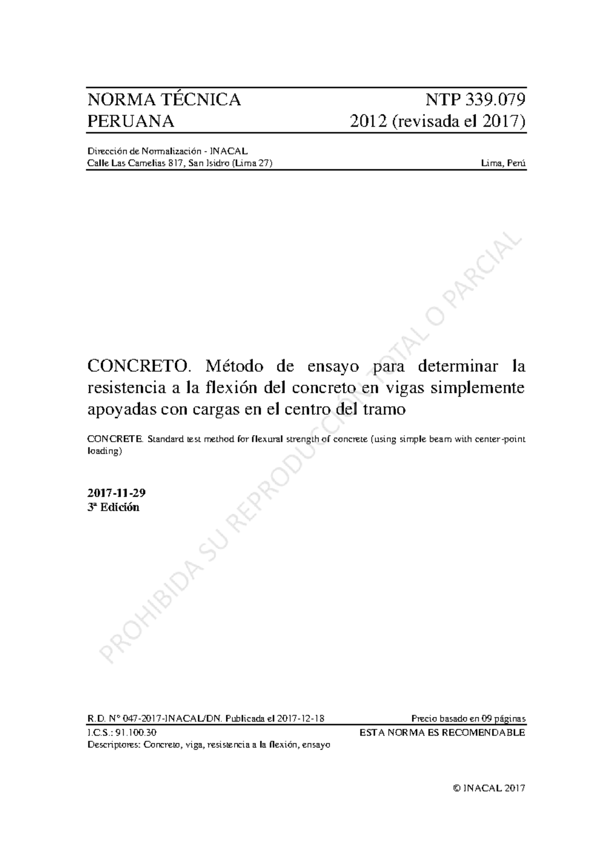 NTP 339.079: Método de Ensayo para Resistencia a la Flexión del ...