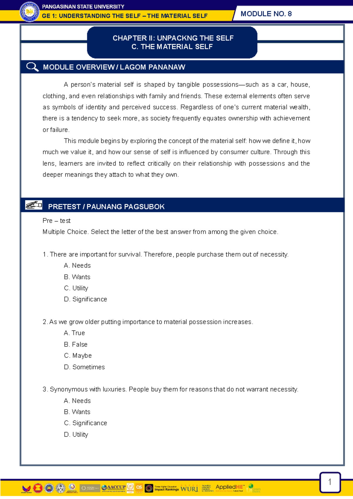 GE 1: Understanding the Material Self - Module 8 Overview and Insights ...