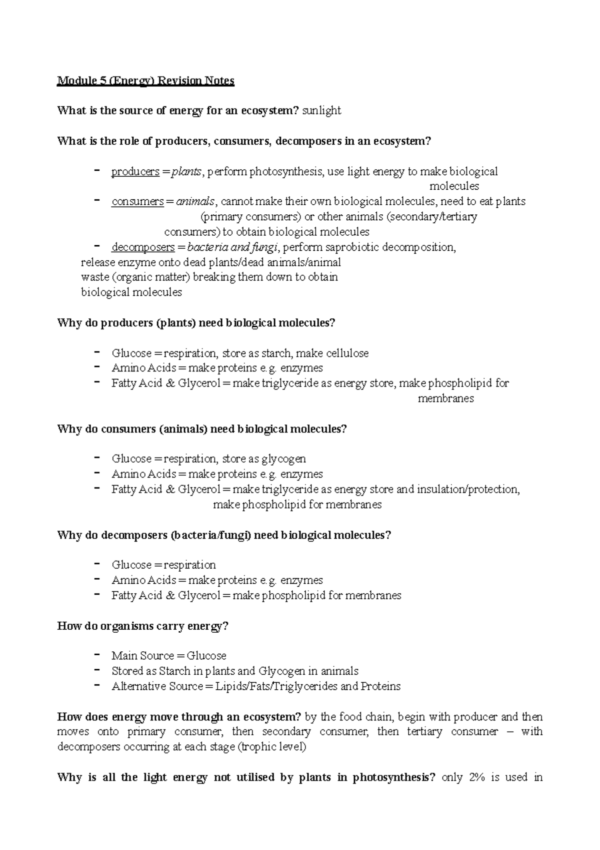 AQA Module 5 Energy Ecosystems Revision Notes - Studocu