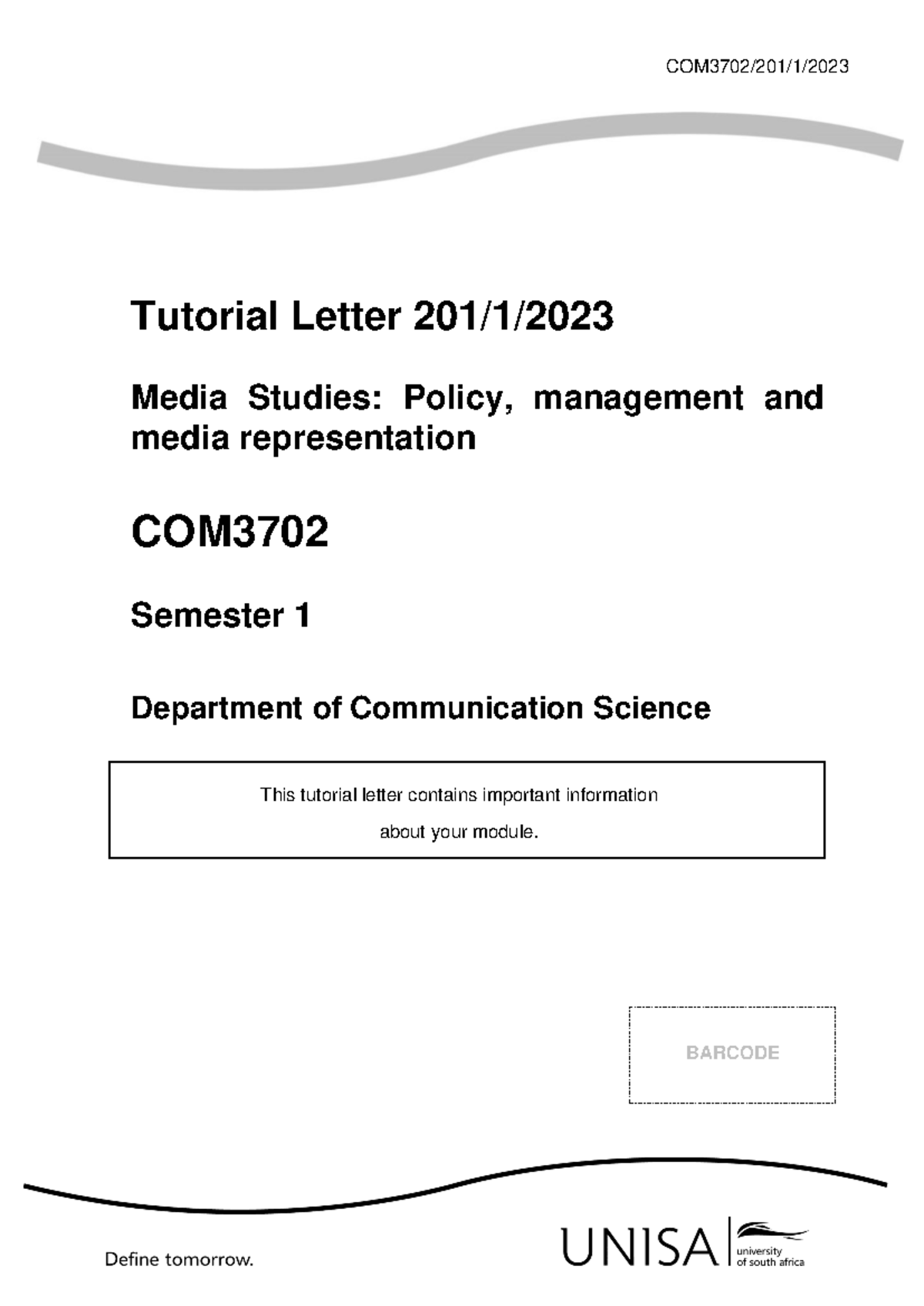 COM 3702 Tutorial Letter 2 - Media Studies Guidelines and Exam Info ...