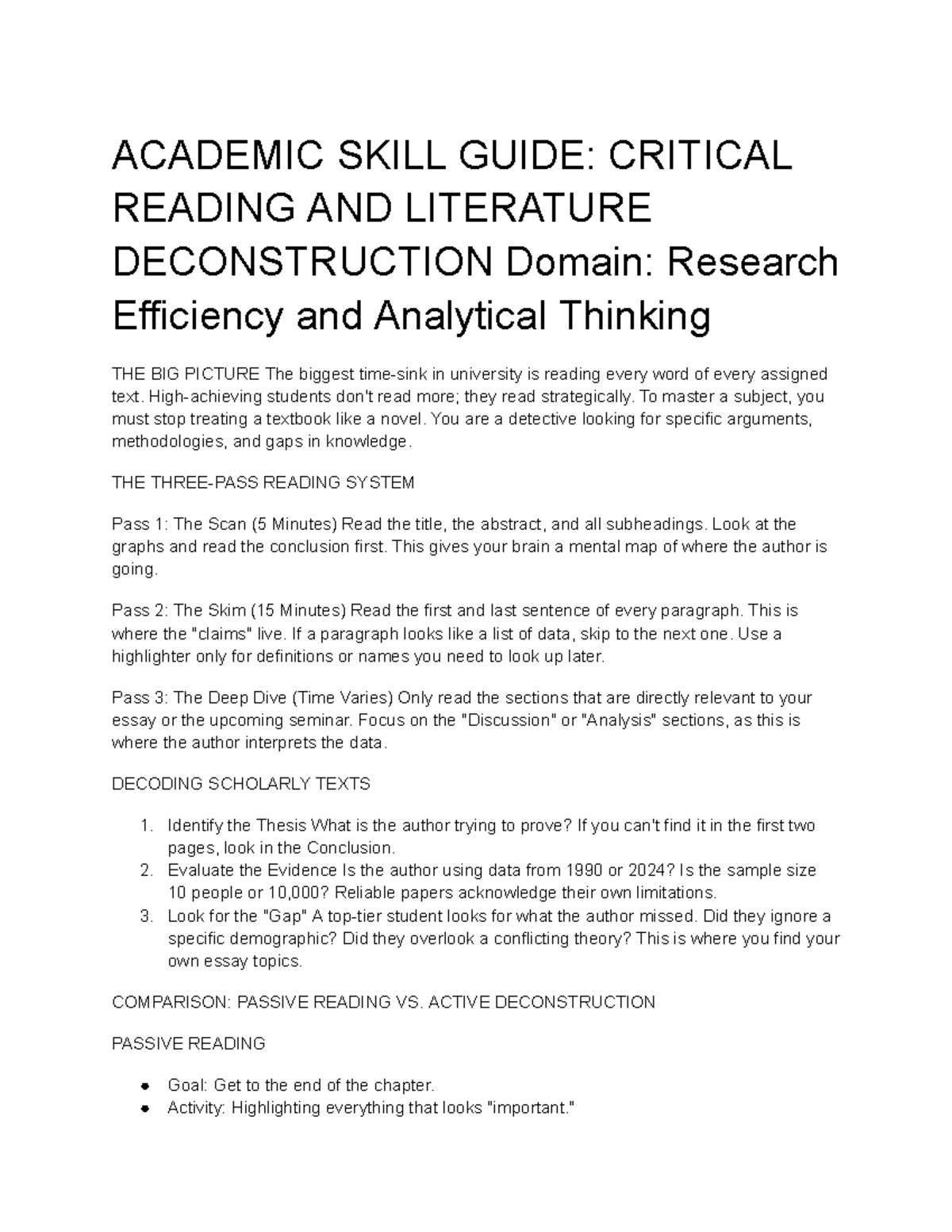 Academic Skill Guide: Critical Reading & Literature Deconstruction ...