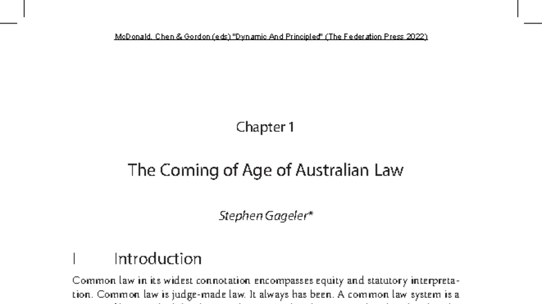 Dynamic and Principled: The Coming of Age of Australian Law (LAWS101 ...