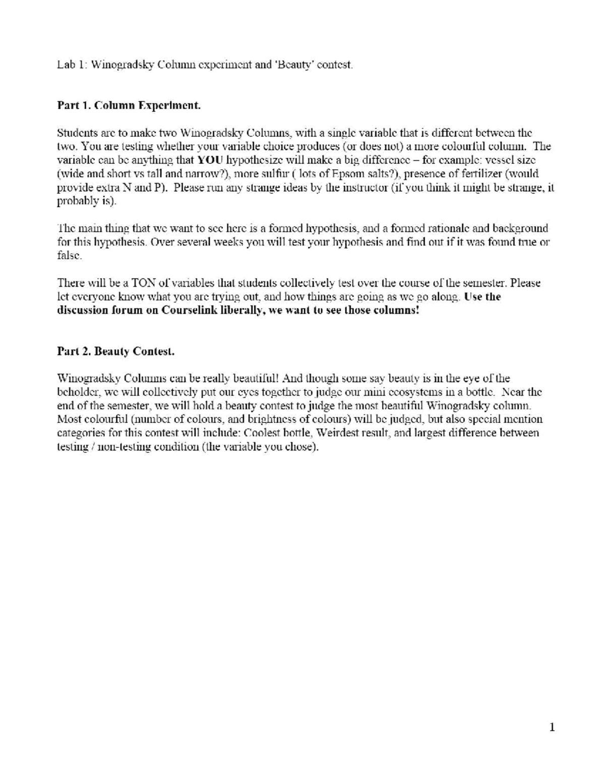 Lab 1: Winogradsky Column Experiment Report - ENVS 2080 W26 - Studocu