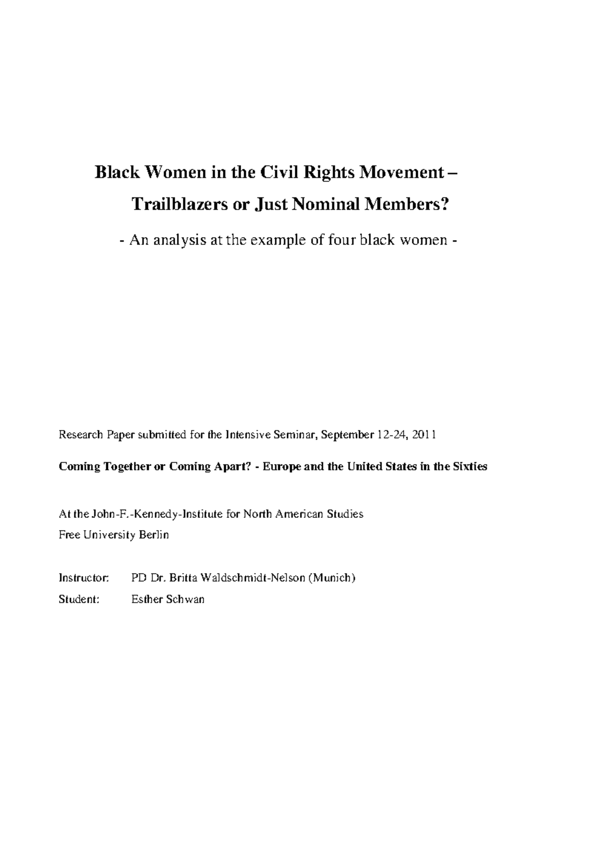 Black Women as Trailblazers in the Civil Rights Movement - Research ...
