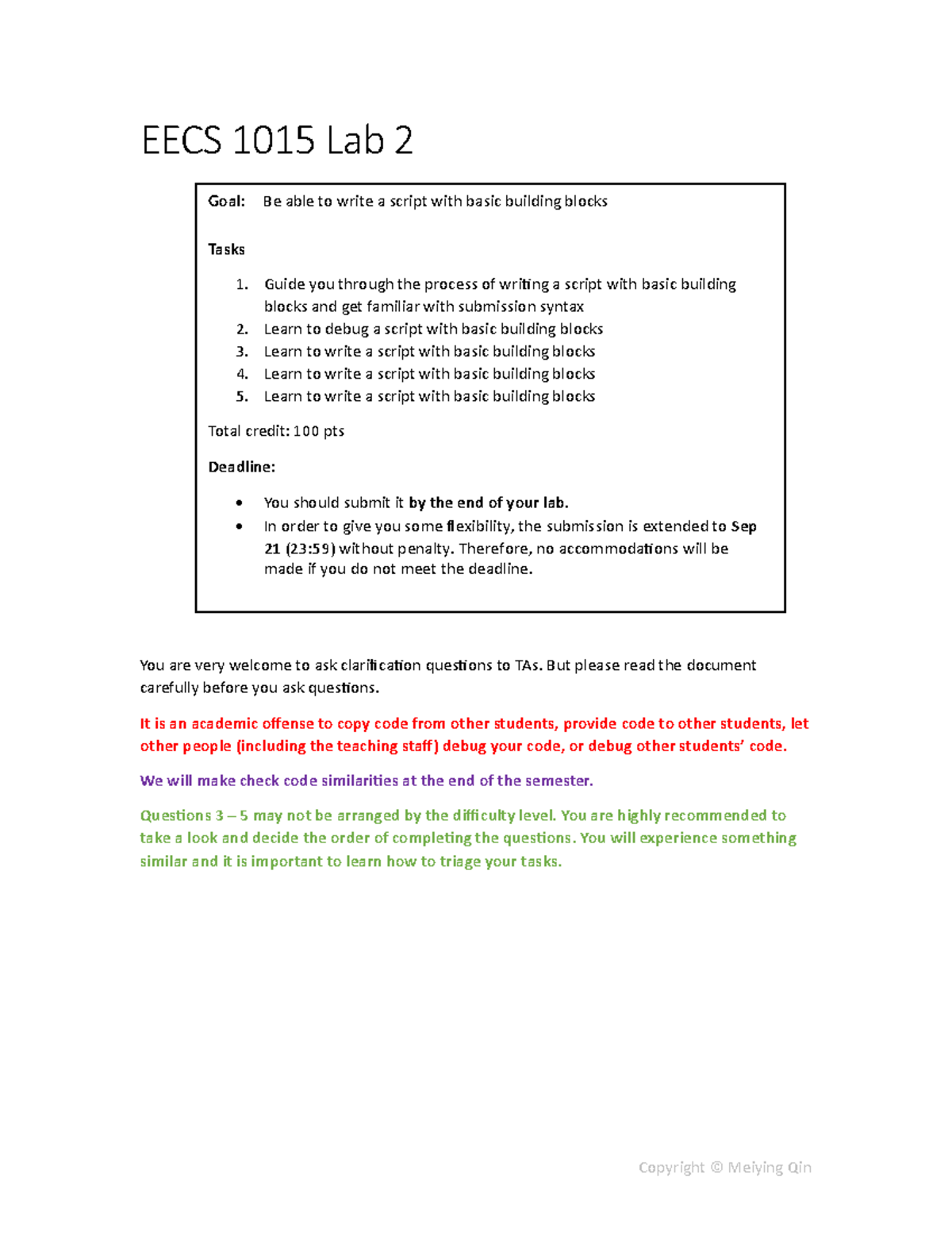 EECS 1015 Lab 2: Script Writing and Debugging Tasks - Studocu