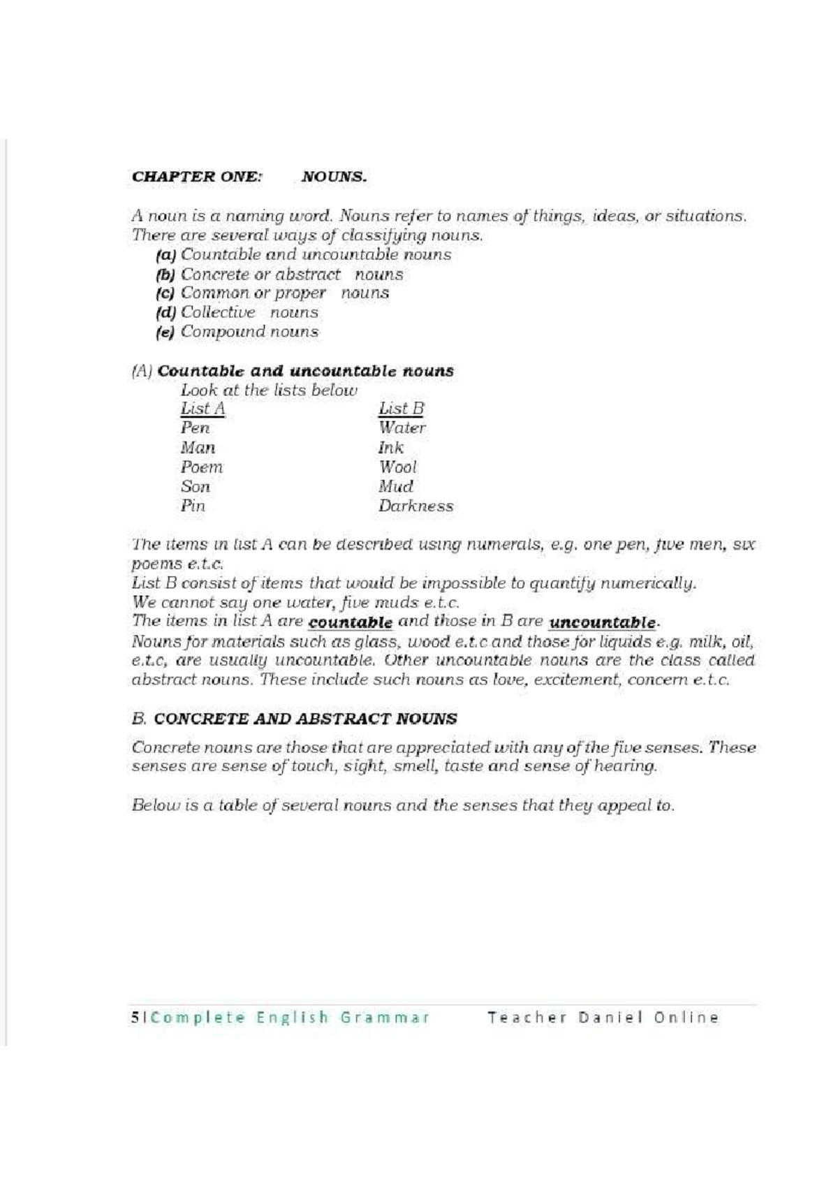 ENG 101: Lecture Notes on Nouns and Their Classifications - Studocu