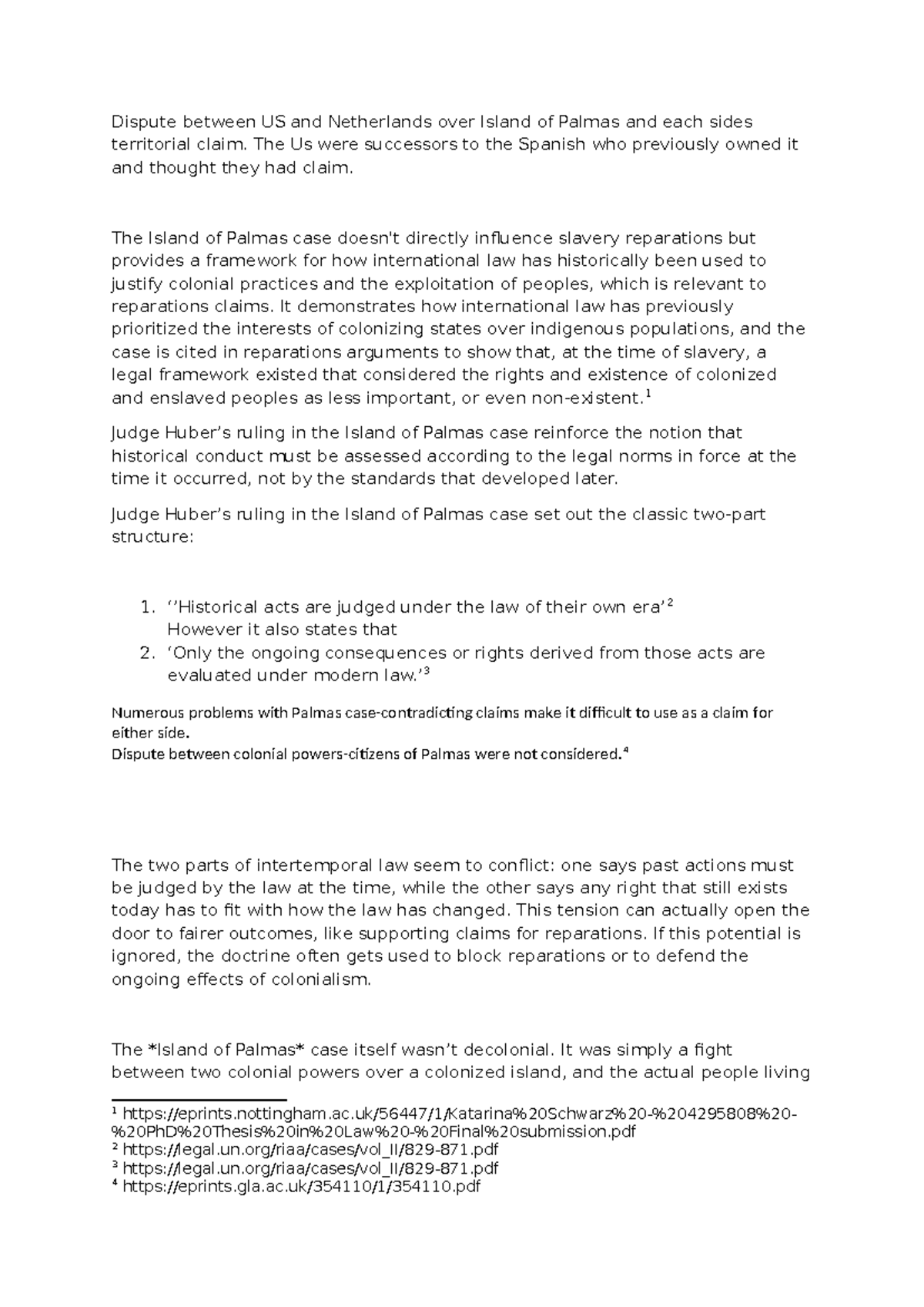Island of Palmas Dispute: US vs Netherlands Territorial Claims - Studocu
