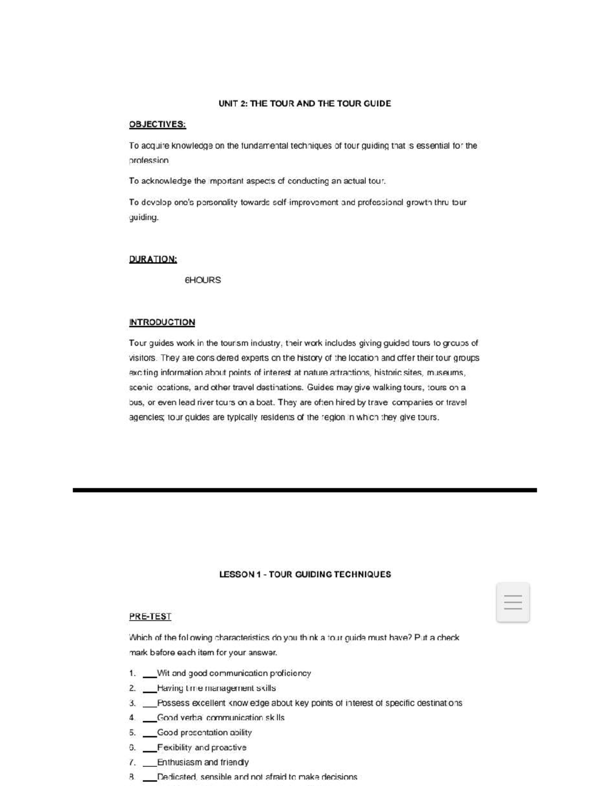 Course Notes: Tour Guiding Techniques & Skills (Final Exam) - Studocu