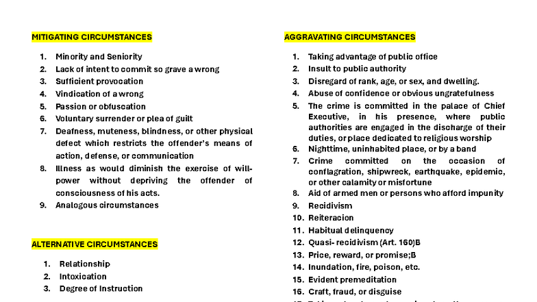 Mitigating, Alternative, Justifying, and Exempting Circumstances ...