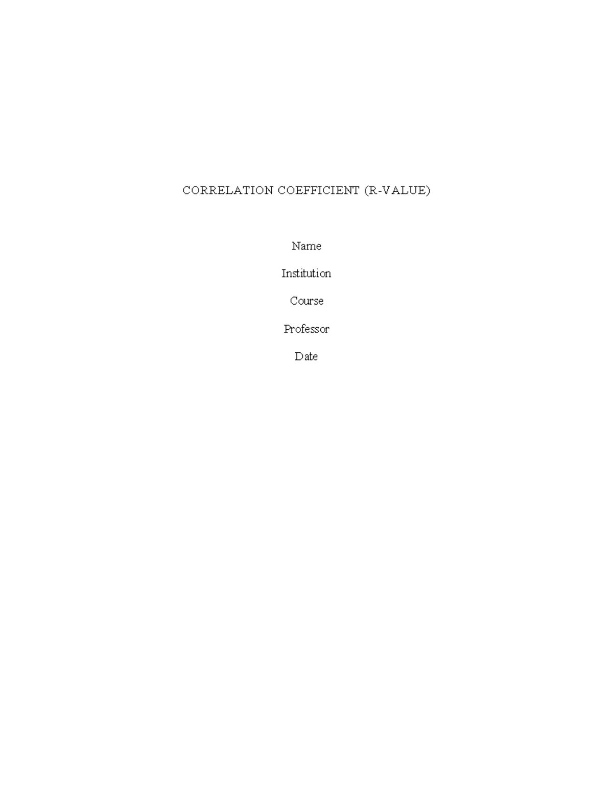 Correlation Coefficient R Value Correlation Coefficient R Value
