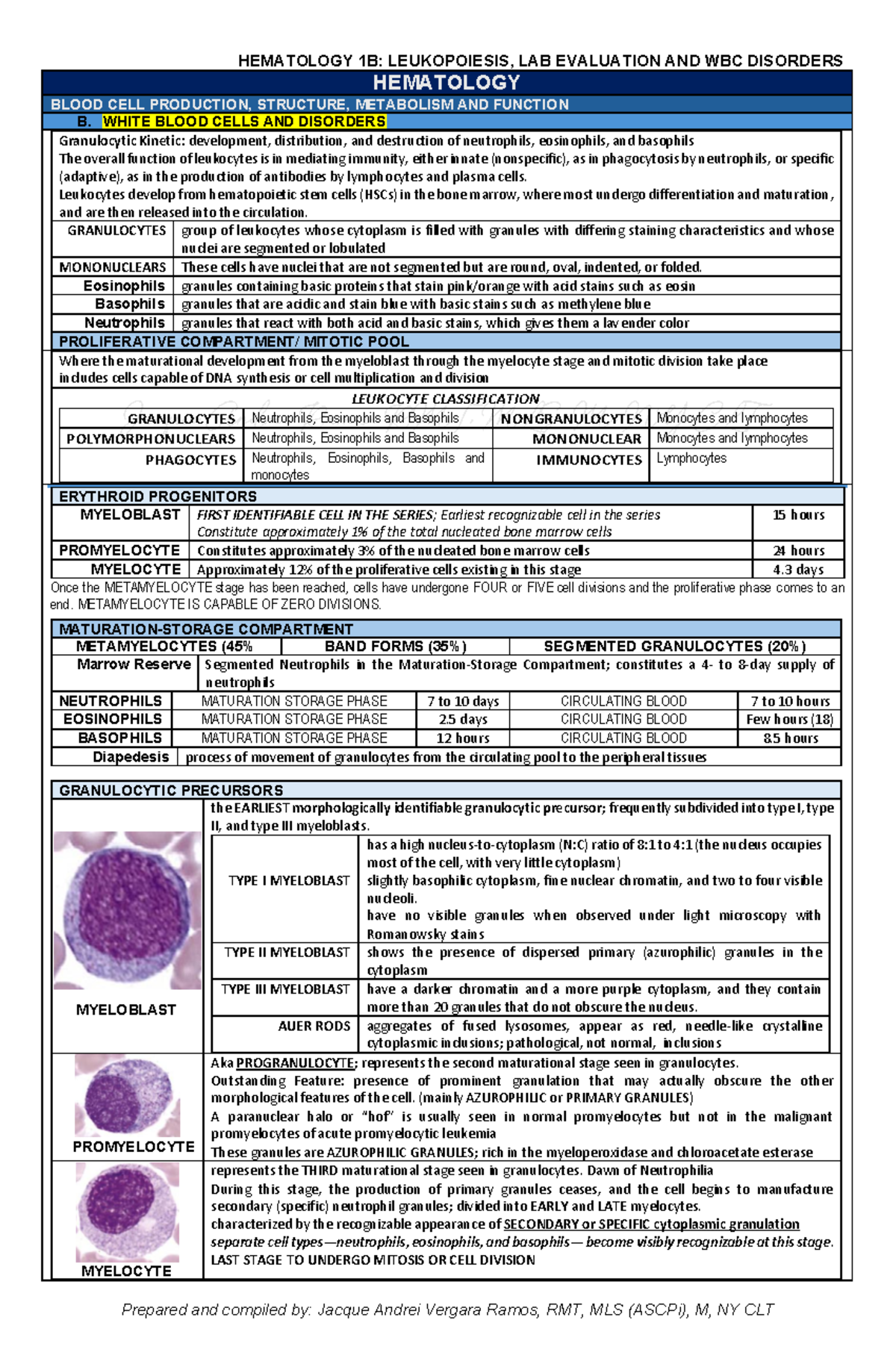 HEMATOLOGY 1B: LEUKOPOIESIS, LAB EVAL & WBC DISORDERS OVERVIEW - Studocu