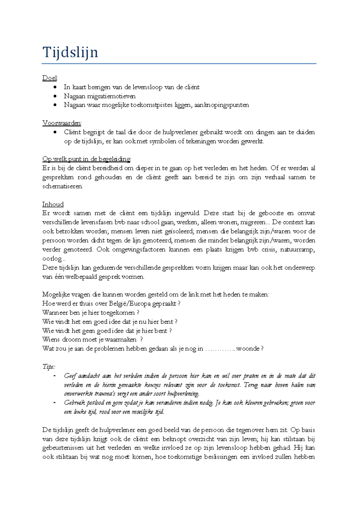 Tijdlijn Methodisch Werken: Levensloop en Migratiemotieven Analyseren ...