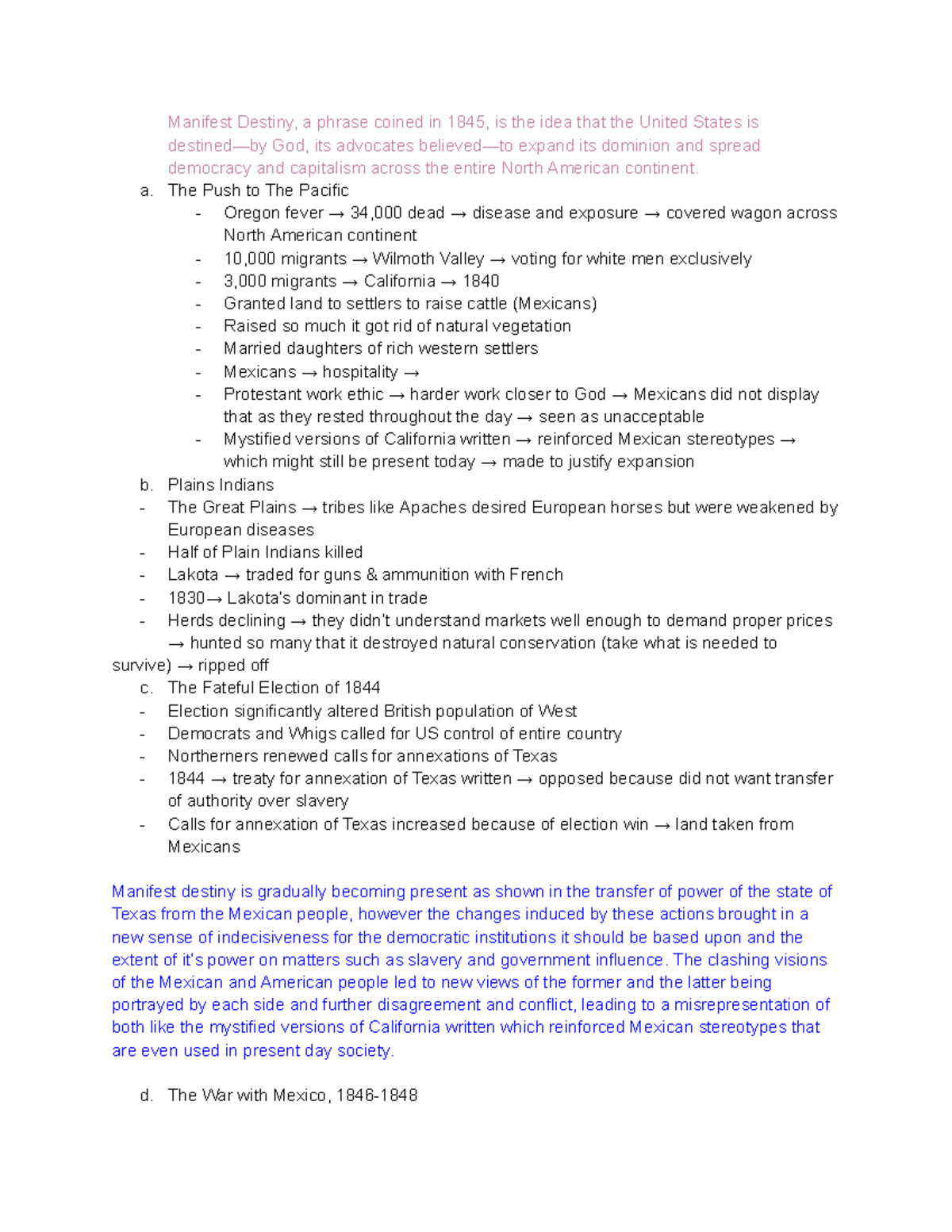 Chapter 13 Notes - Manifest Destiny, a phrase coined in 1845, is the ...